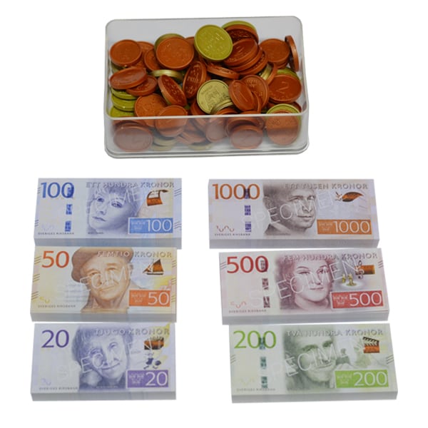 Blandade mynt och sedlar - leksakspengar - Beta Pedagog
